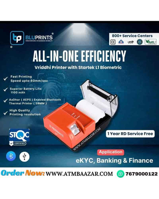 VRIDDHI L1 Wireless Fingerprint Scanner & Bluetooth Thermal Printer ...